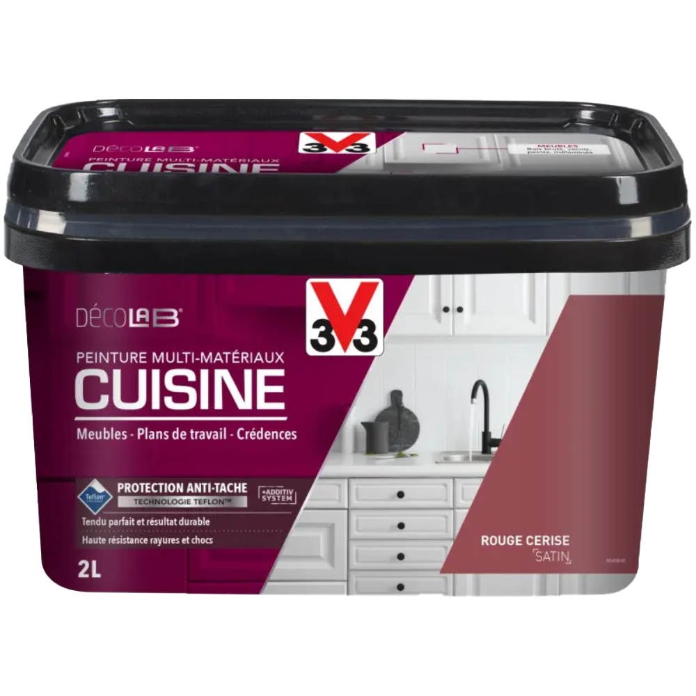 Peinture Multi-Matériaux Cuisine V33 Déco LAB Rouge Cerise Satin pas cher