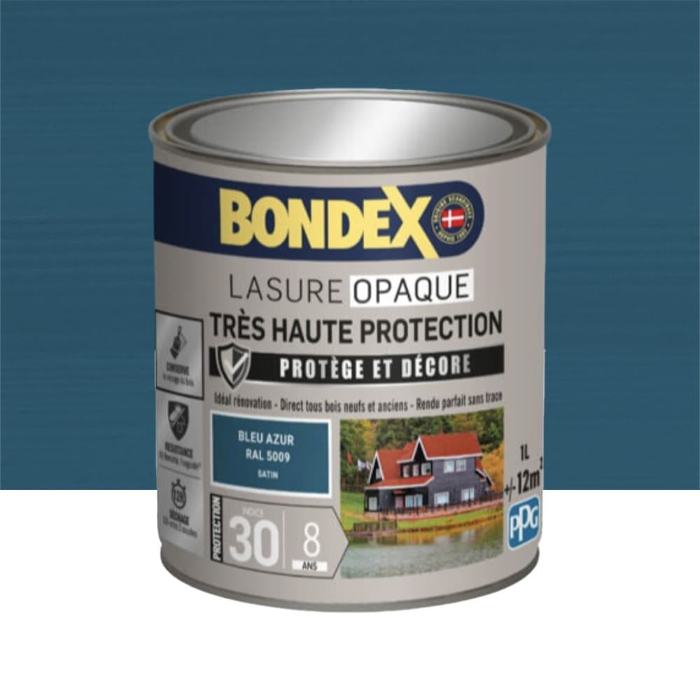 Lasure opaque BONDEX Très Haute Protection 8 ans Bleu azur (ral 5009 ...
